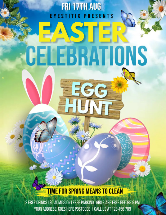 Blue Celebration Easter Egg Hunt Flyer Template Postermywall