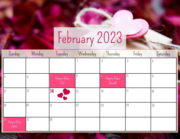 Modèle Du Calendrier De Février 2023 Postermywall