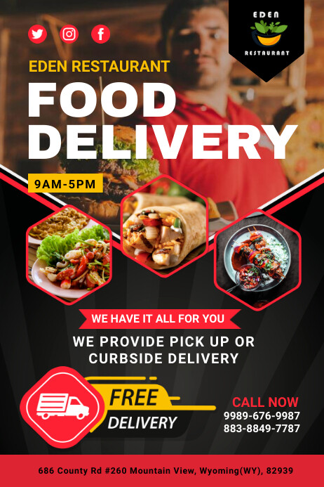 Food Delivery Free Delivery Service Poster Template Postermywall