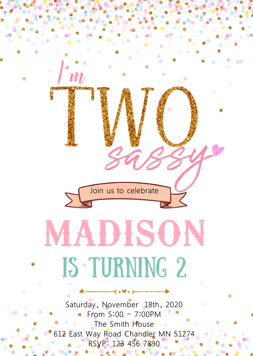 Copia De Im Two Sassy Theme Birthday Invitation Postermywall