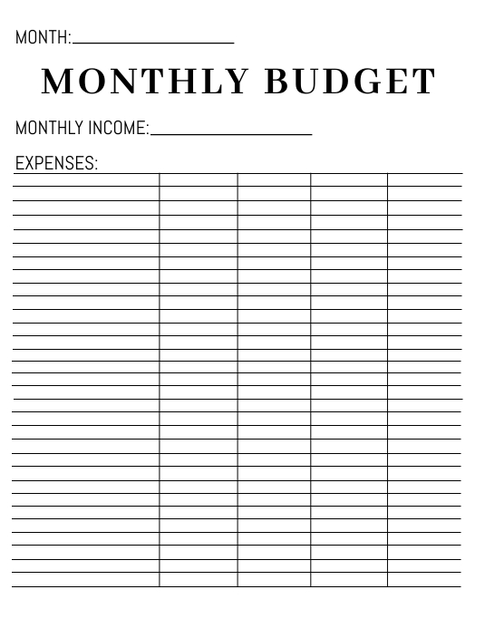 Monthly Budget Template Printable Pdf