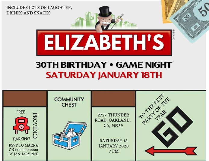 Monopoly Birthday Invitation Template Postermywall