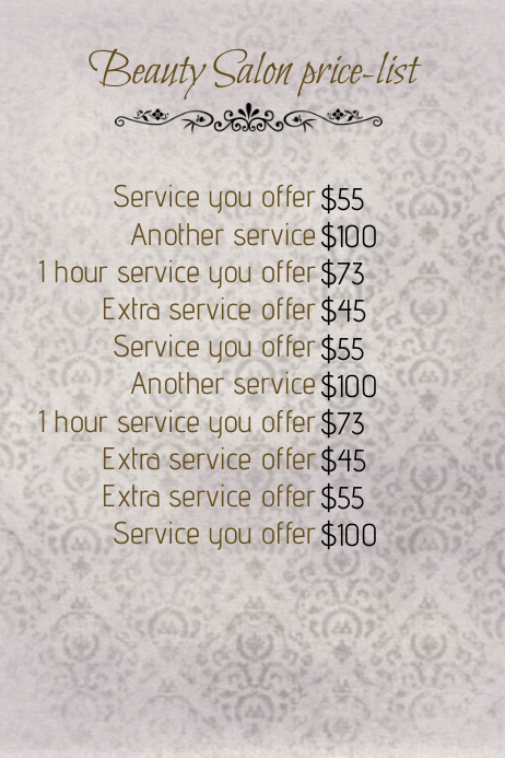 Multipurpose Spa Beauty Salon Price List Template Postermywall