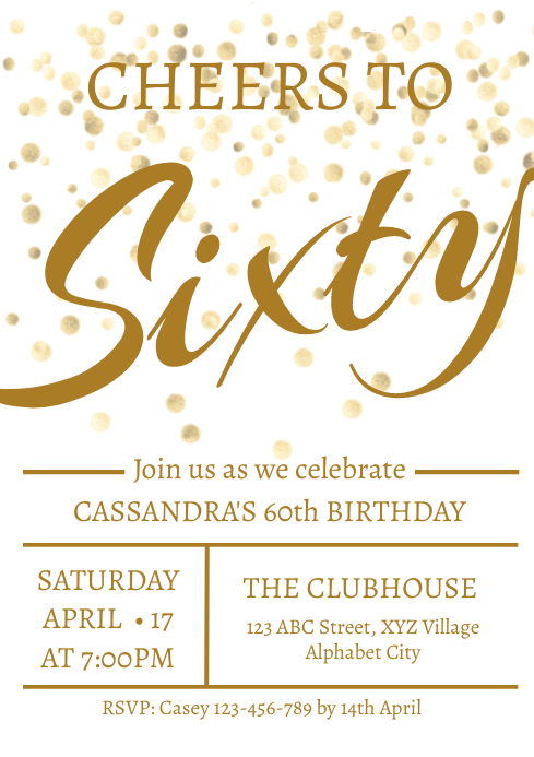 60th Birthday Invitation 2 Template Postermywall