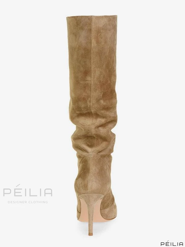 Peilia Classic Womens Knee High Slouch Boots Featuring Suede Material