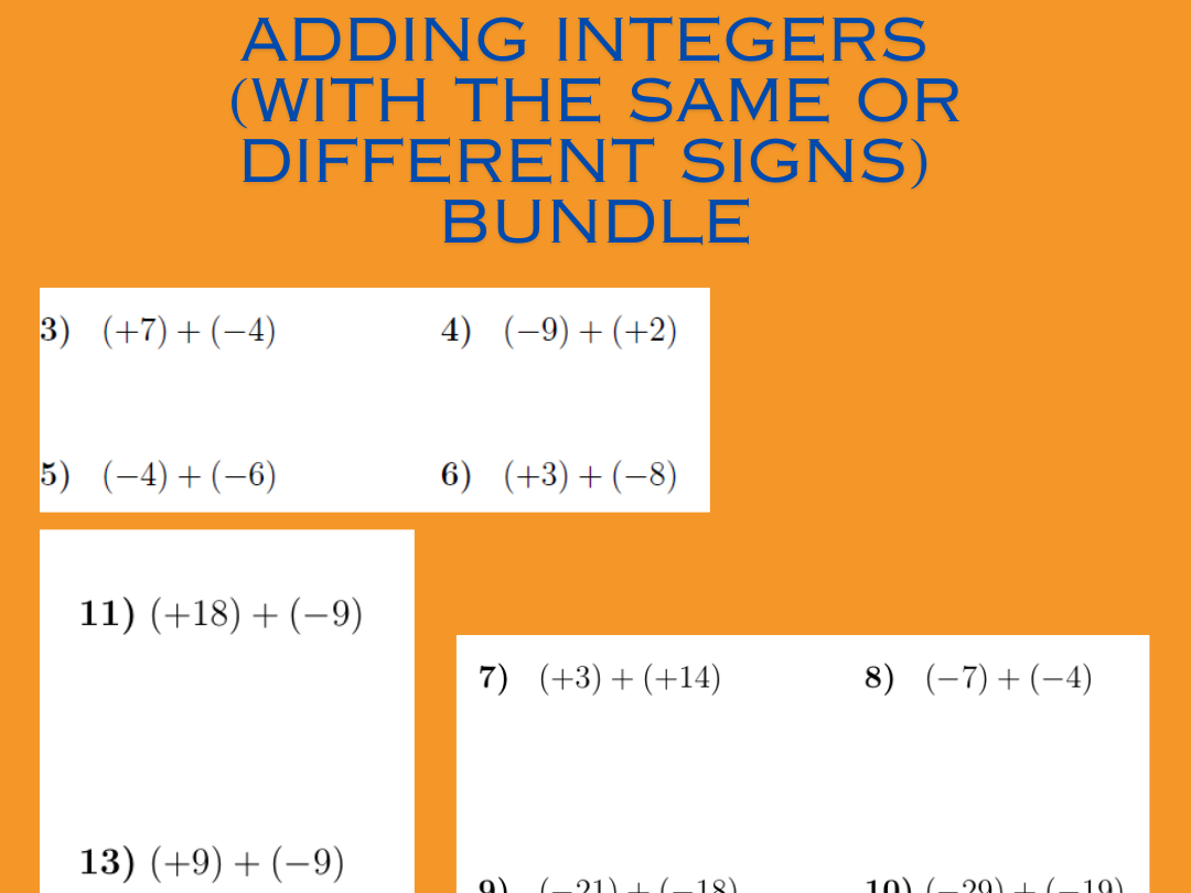 Adding Integers With The Same Or Different Signs Bundle Teaching