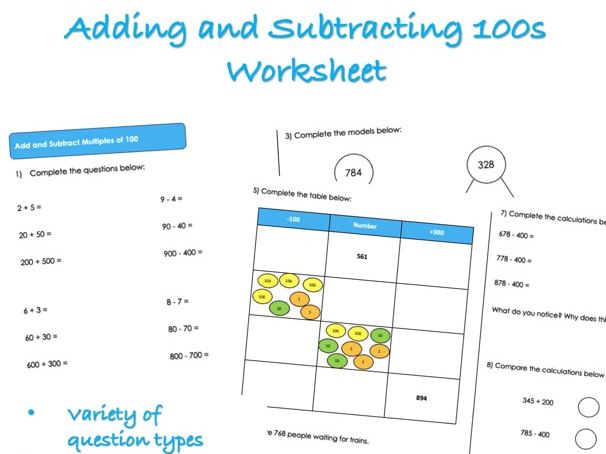 Adding And Subtracting Multiples Of 100 Worksheet Teaching Resources