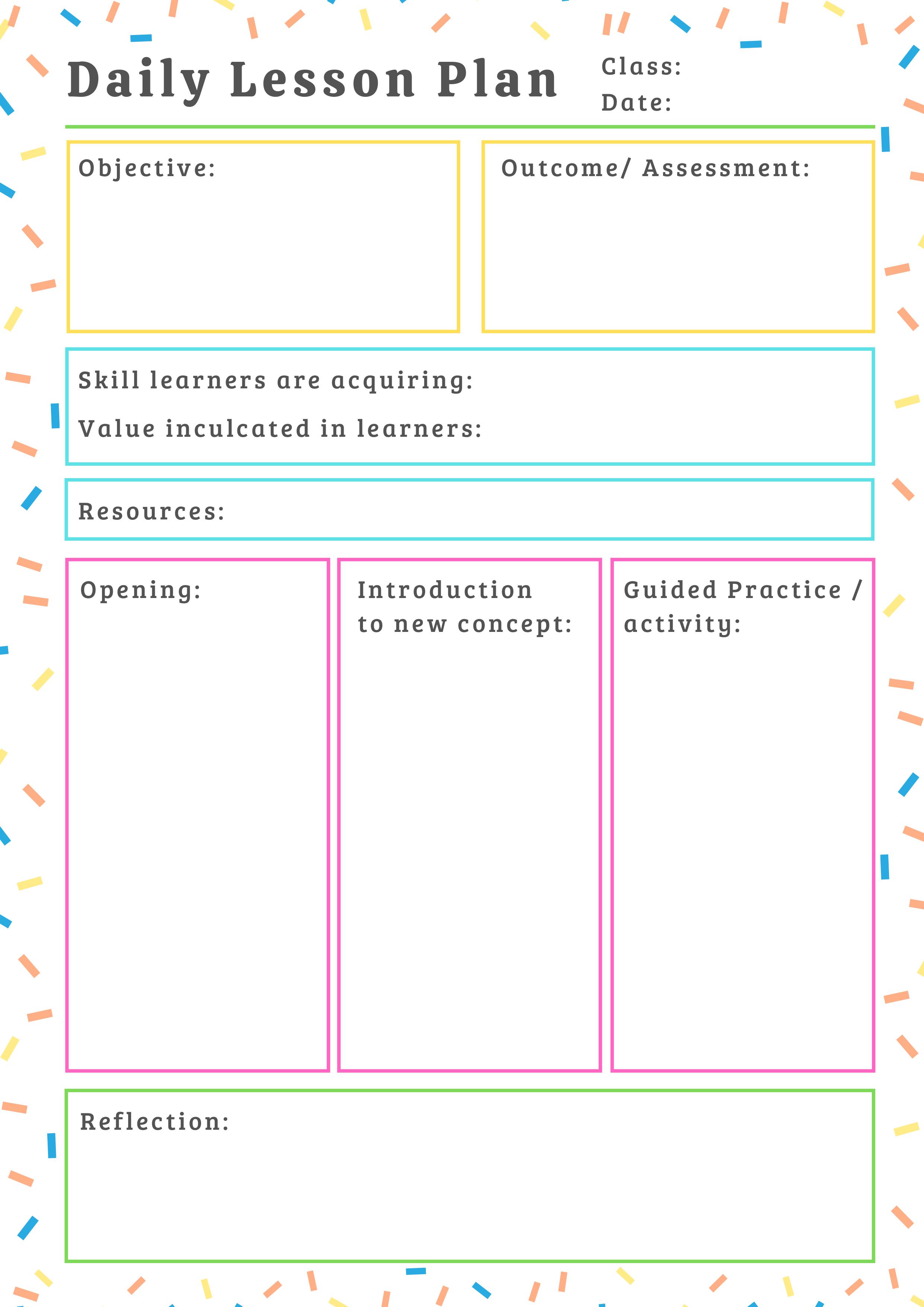 Printable Daily Lesson Plan Template Printable Templates