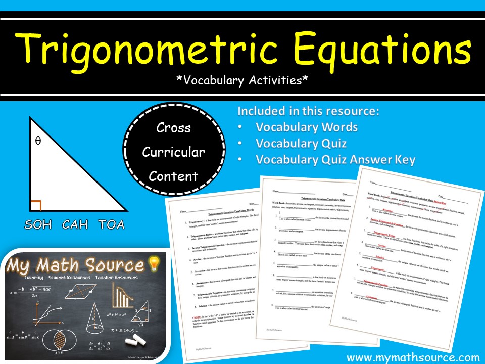 Solving Trigonometric Equations Vocabulary Activities Teaching Resources