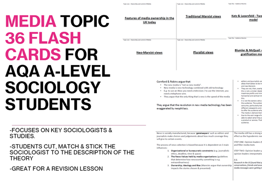 Aqa Sociology Mass Media Flash Cards Teaching Resources