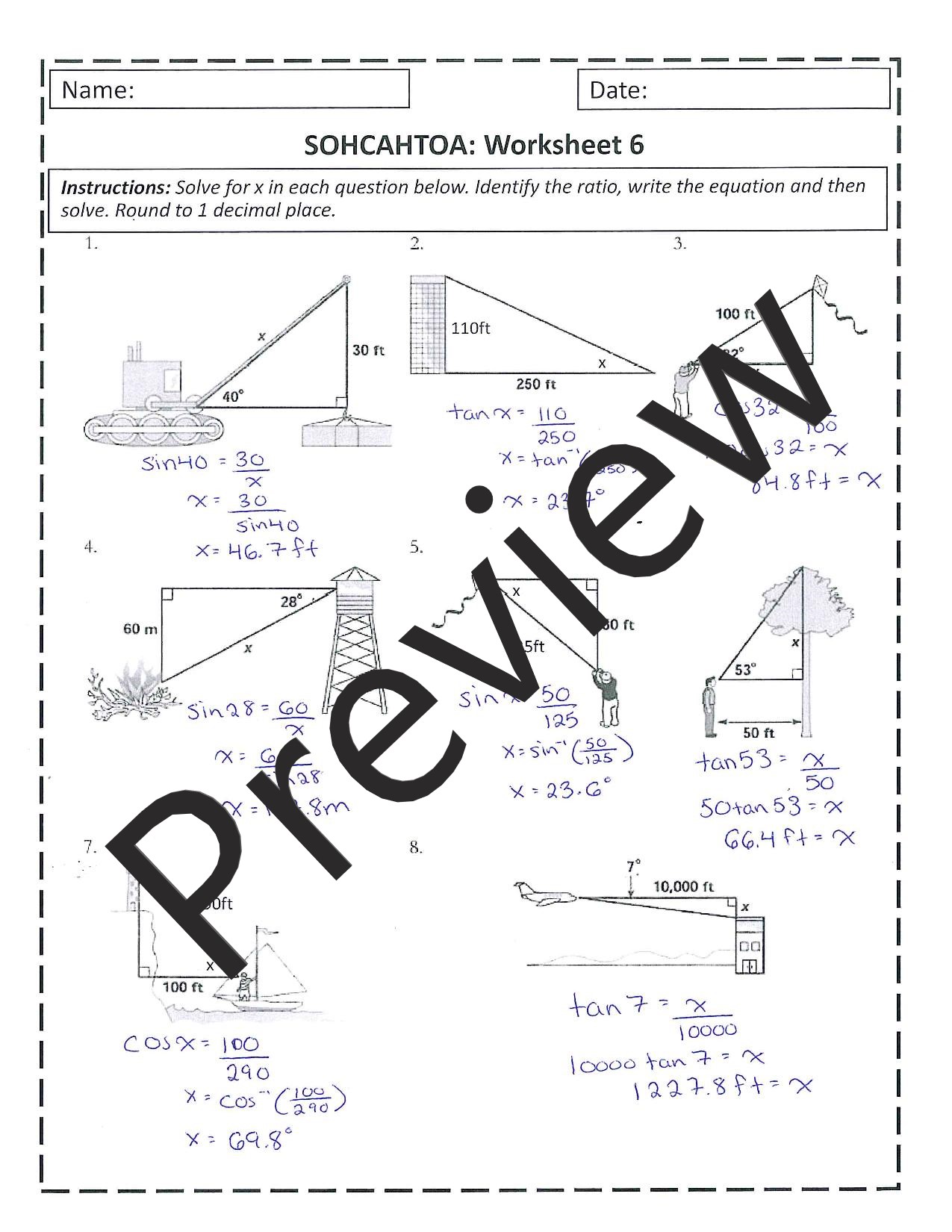 Soh Cah Toa 7 Worksheet Set Answers Included Teaching Resources