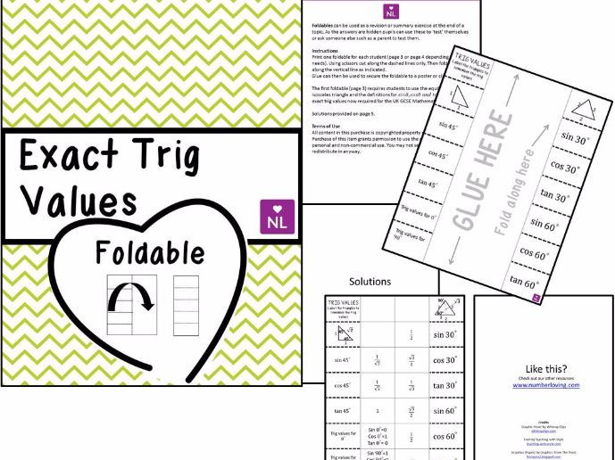 Exact Trig Values Gcse 9 1 Foldable By Numberloving Teaching