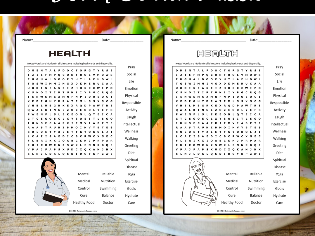 Health Word Search Puzzle Teaching Resources