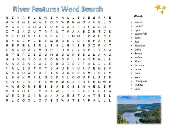 River Features Word Search Teaching Resources