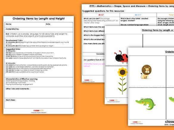 Free Eyfs Shape Space And Measure Ordering Items By Length And Height