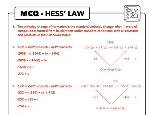 Mcq Hess Law Ocr Chemistry A Level Teaching Resources