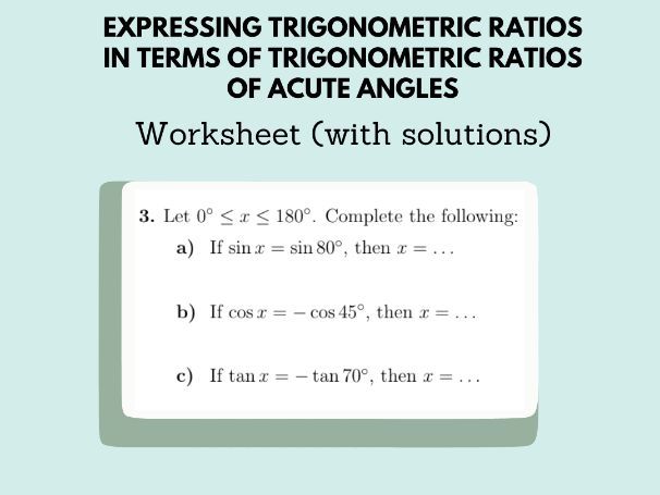 Expressing Trigonometric Ratios In Terms Of Trigonometric Ratios Of