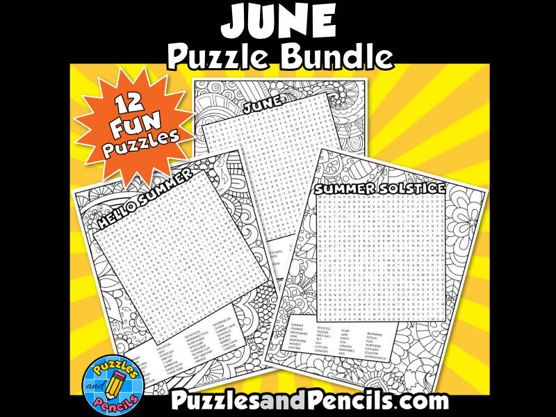 June Word Search Puzzle Bundle 12 June Wordsearch Puzzles Teaching