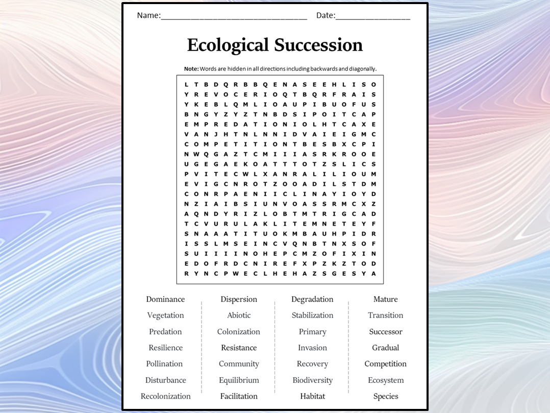 Ecological Succession Word Search Puzzle Worksheet Activity Teaching