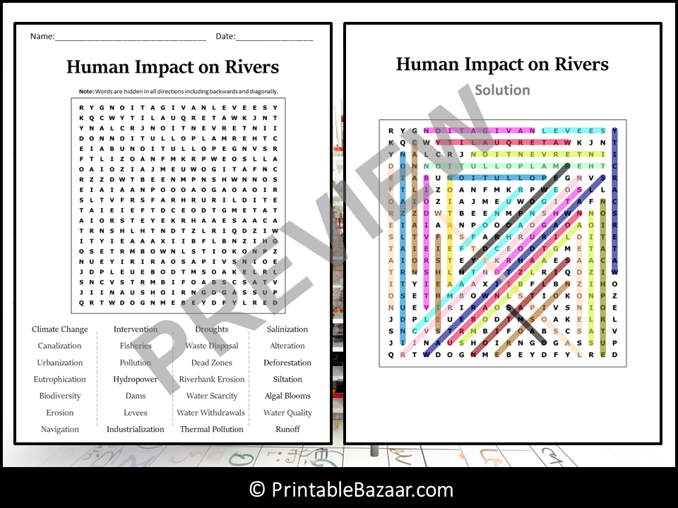 Human Impact On Rivers Word Search Puzzle Worksheet Activity Teaching