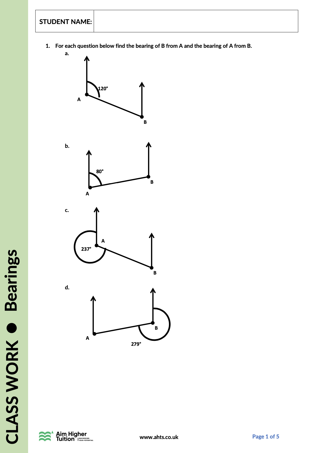 Gcse Bearings Worksheet