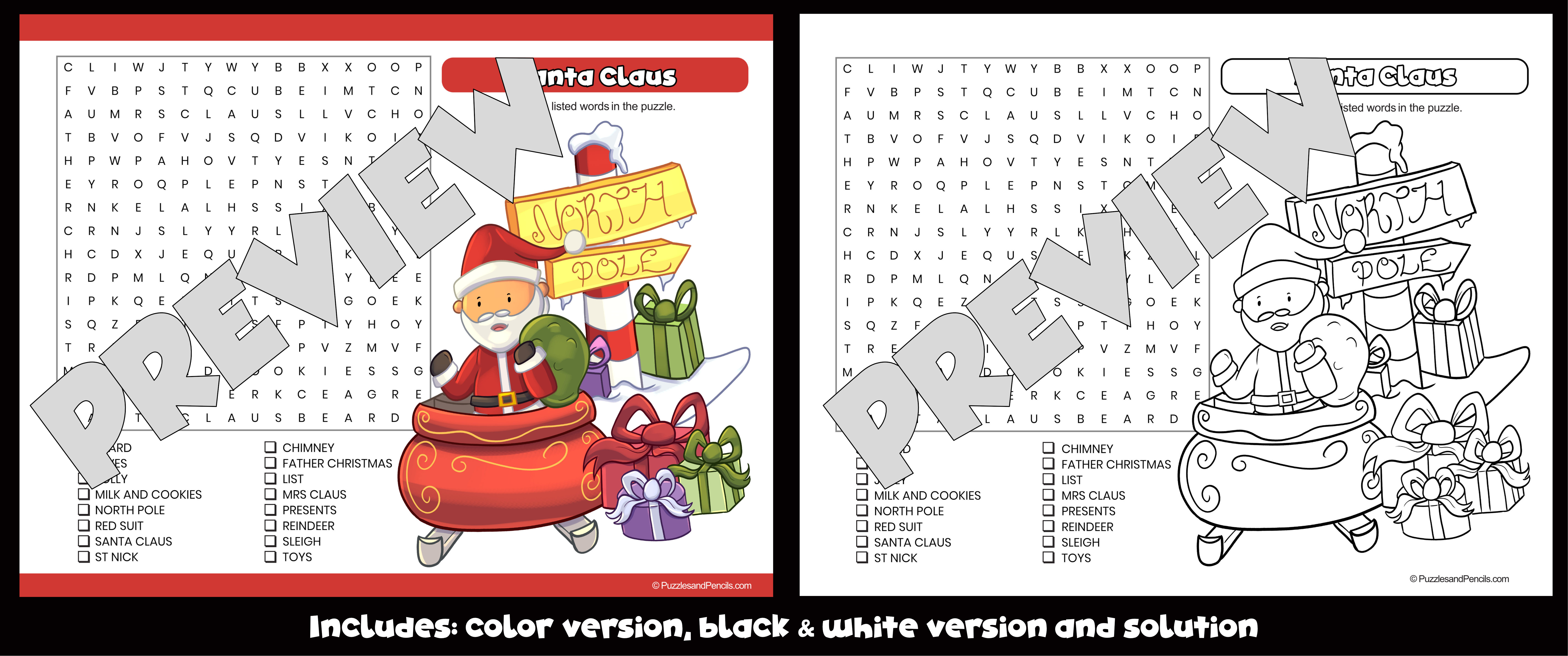 Santa Claus Word Search Puzzle Activity Page Christmas Wordsearch