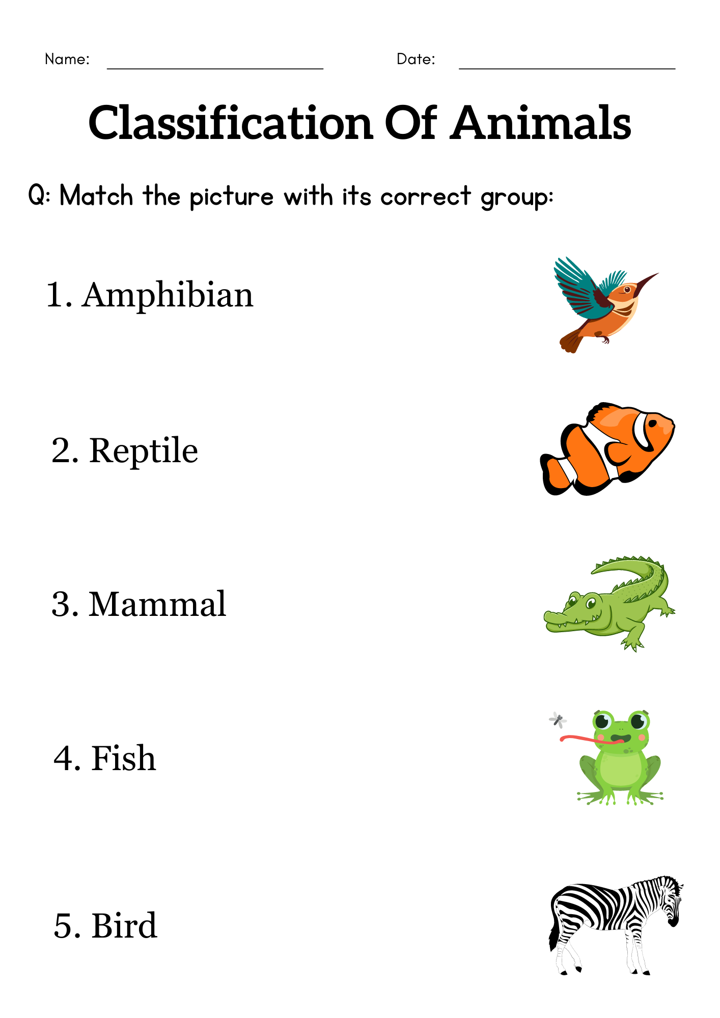 Classification Of Animals Worksheet For Grade 1 Animal Classification