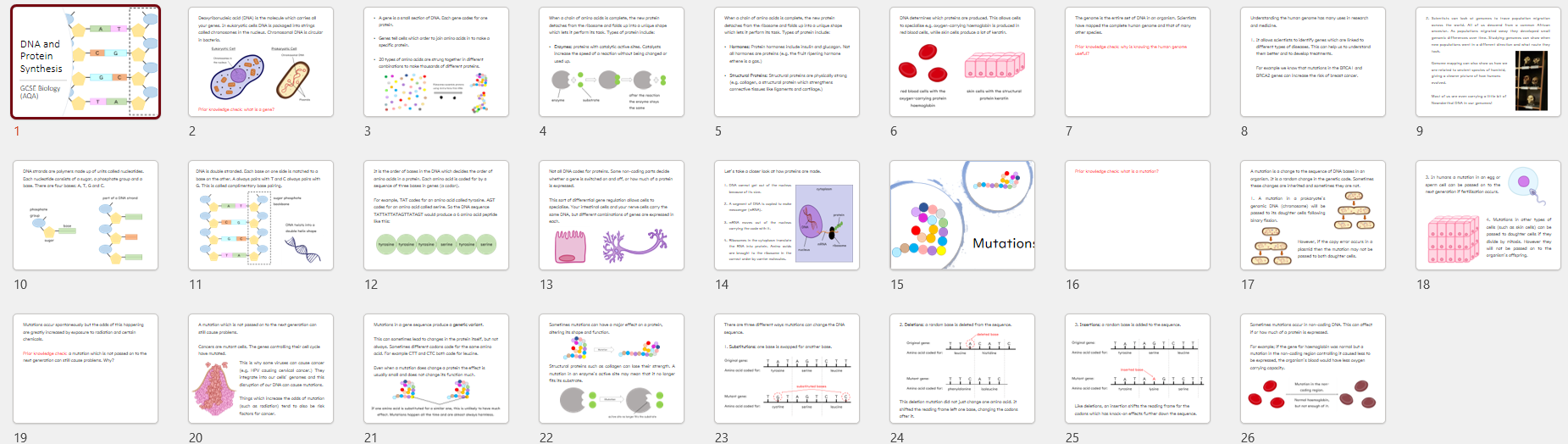 Dna Slides And Worksheet Gcse Biology Aqa Teaching Resources