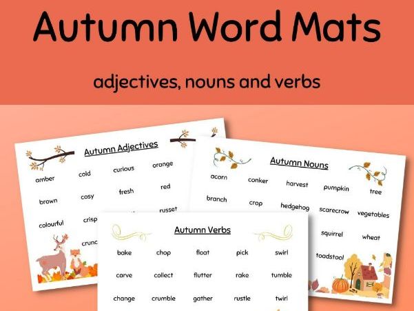 Autumn Word Mats Autumn Adjectives Nouns And Verbs Printable Pdf