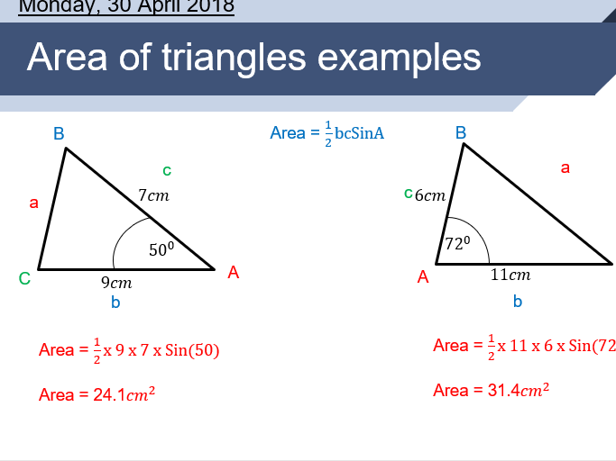 Area Of Triangles Further Trigonometry Lesson Teaching Resources