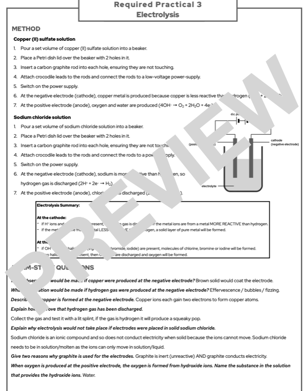 Gcse Chemistry Aqa Required Practical Revision Sheets Teaching Resources