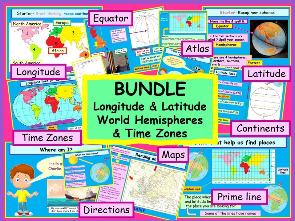 Longitude Latitude Hemispheres And Time Zone Bundle Teaching Resources