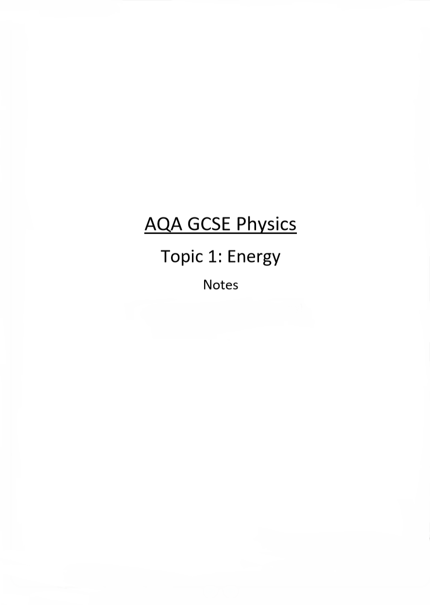 Aqa Gcse Physics Revision Topic 1 Energy Revisionpro Teaching