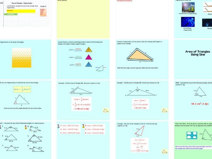 Area Of Any Triangle Trigonometry Maths Gcse Lesson Powerpoint