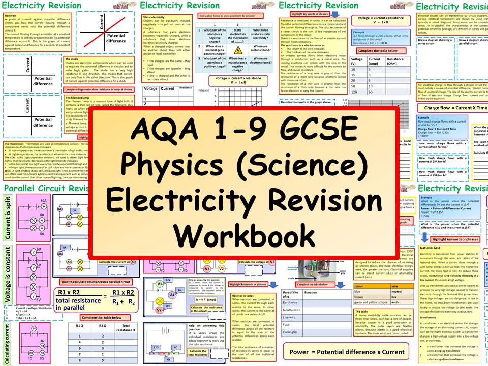 Aqa 1 9 Gcse Physics Science Electricity Revision Workbook Teaching