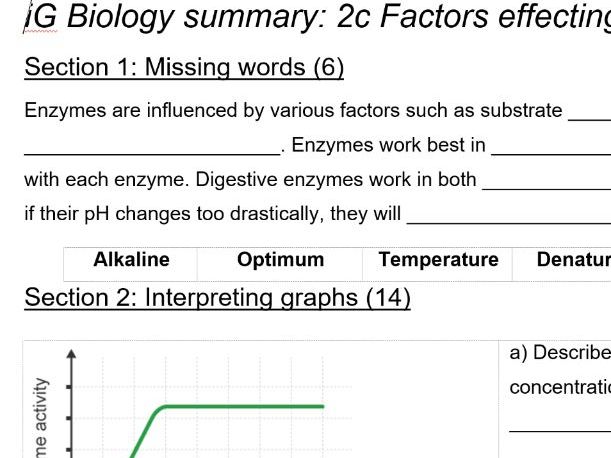 Igcse Biology 2c Enzyme Factors Summary Sheet Teaching Resources