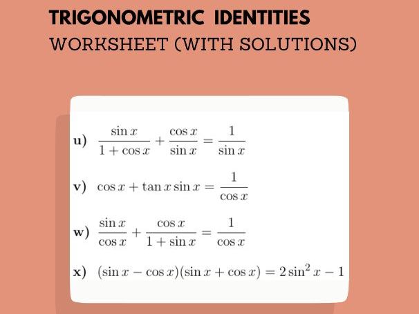 Trigonometric Identities Worksheet With Solutions Teaching Resources