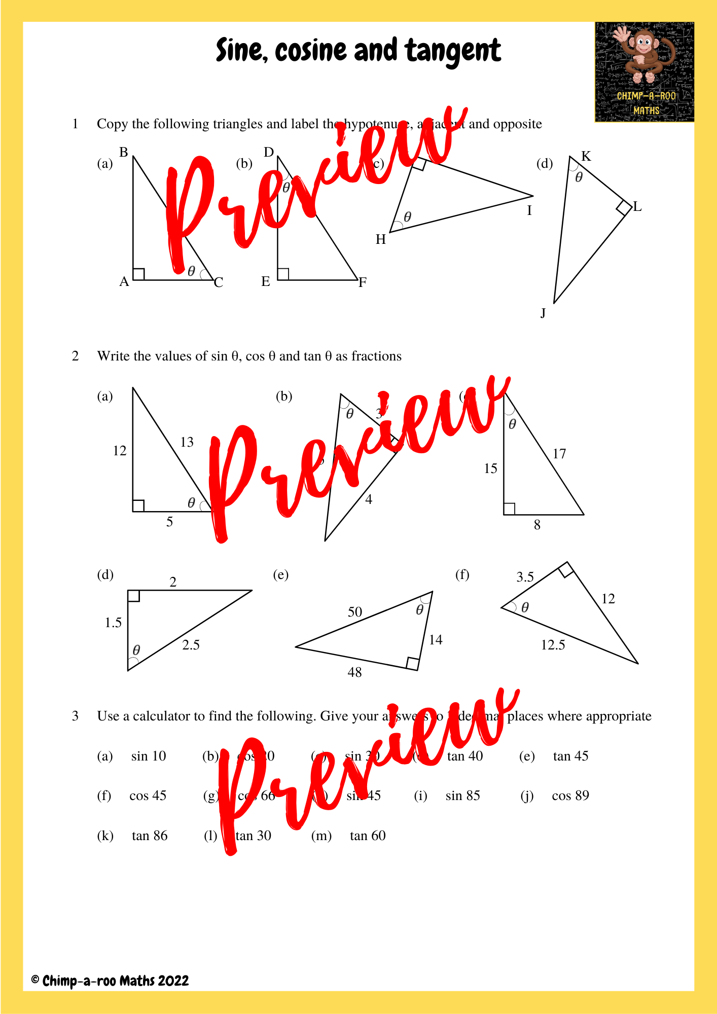 Trigonometry Sine Cosine And Tangent Teaching Resources