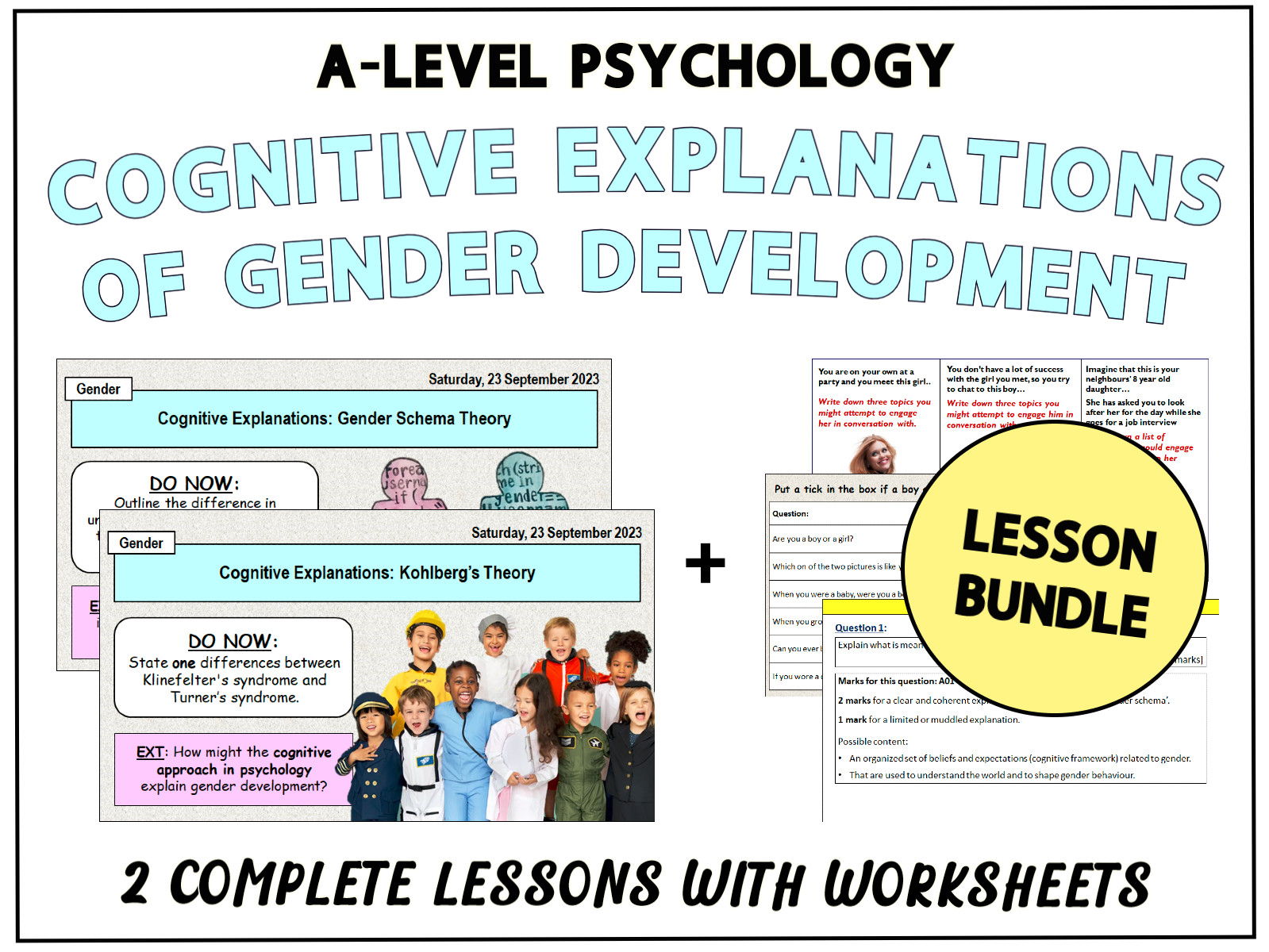 Cognitive Explanations Of Gender Development Lesson Bundle A Level