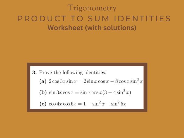 Trigonometry Product To Sum Identities Worksheet With Solutions