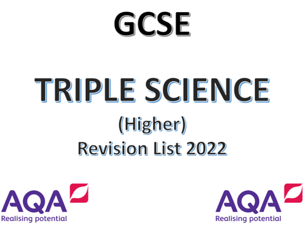 Aqa Gcse Triple Science Higher Revision Lists 2022 Teaching Resources