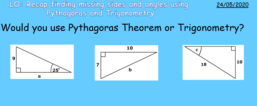 Pythagoras And Trigonometry Recap Lesson 1 Teaching Resources