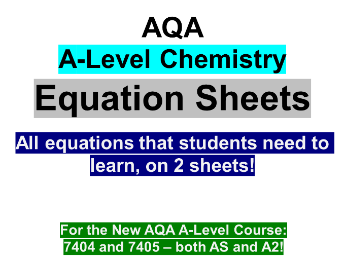 Aqa A Level Chemistry Equations Sheet Teaching Resources