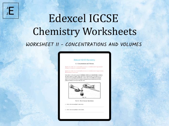 Edexcel Igcse Chemistry Worksheet 11 Concentrations And Volumes