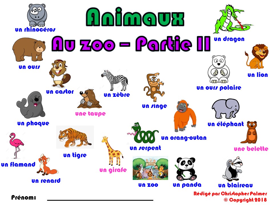 Zoo Animals List In French