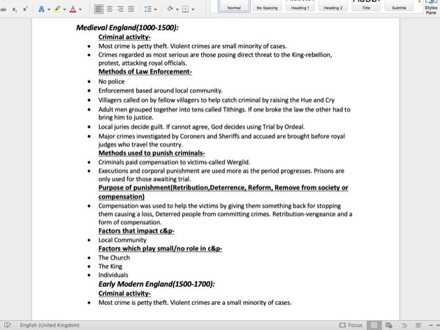 Edexcel Gcse Crime And Punishment Notes Teaching Resources