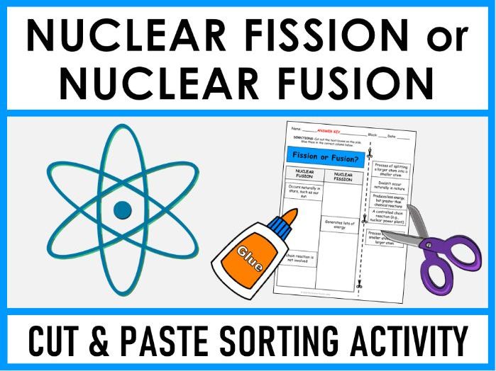 Nuclear Fission Or Fusion Cut And Paste Sorting Activity Teaching