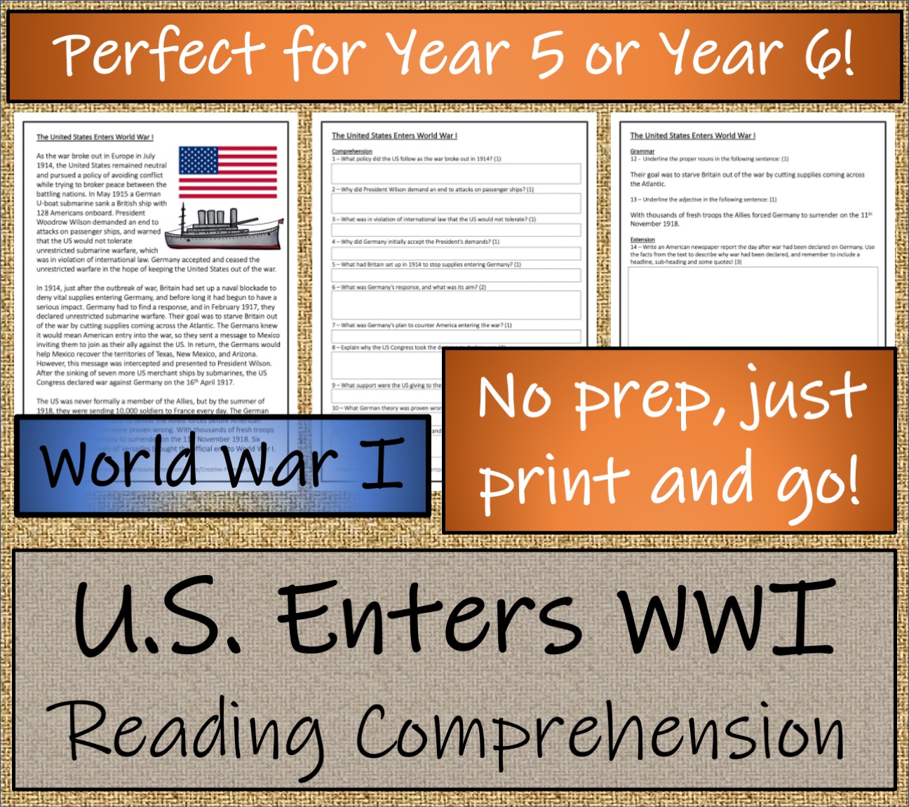 Uks2 United States Enters World War I Reading Comprehension Activity