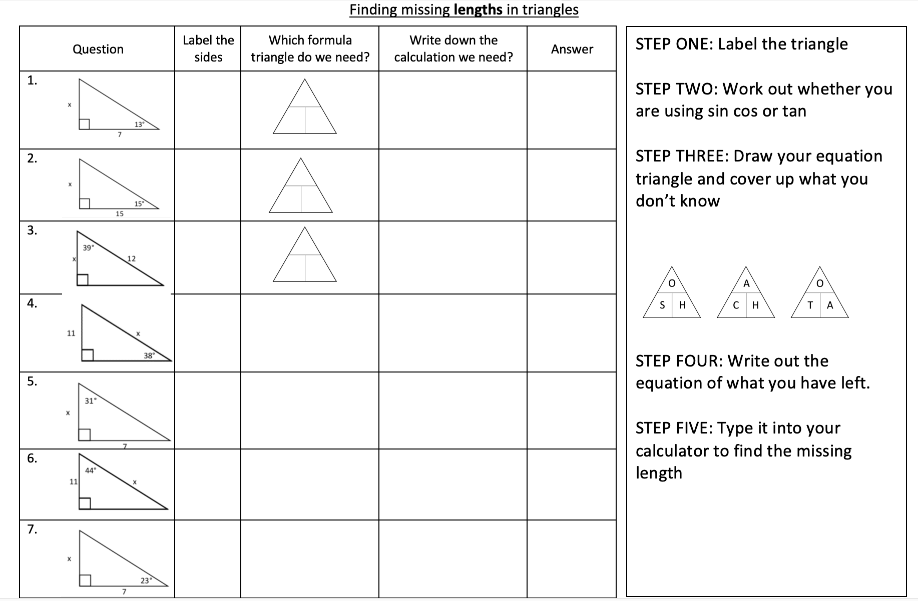 Scaffolded Trigonometry Finding Missing Sides And Angles Teaching