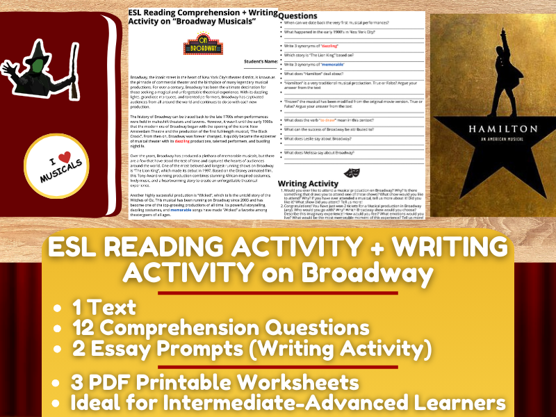 Esl Reading Comprehension Writing Activity Worksheets On Broadway